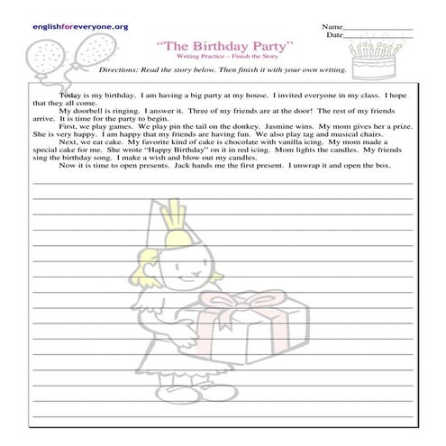 Finish the story the birthday party | PDF