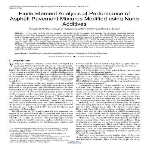 Finite Element Analysis Of Performance Of Asphalt Pavement Mixtures Modified Using Nano