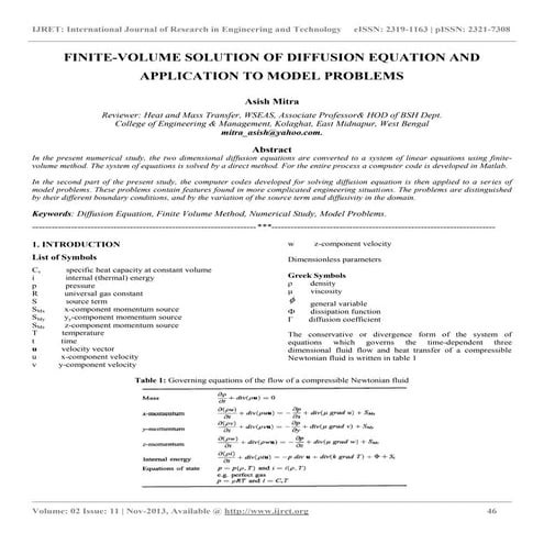 Finite Volume Solution Of Diffusion Equation And Application To Model