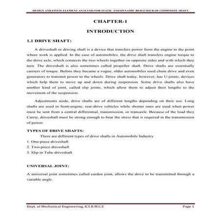 Design And Finite Element Analysis For Static And Dynamic Behaviour Of Composite Shaft