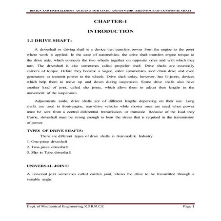 Design And Finiteelement Analysis For Static And Dynamic Behaviour Of Composite Shaft Word Pdf