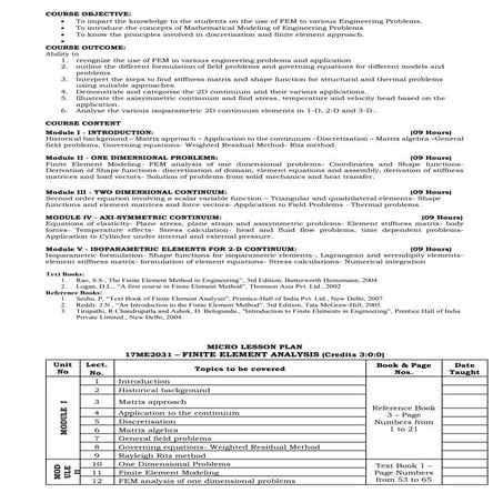 Finite element analysis teaching plan | PDF