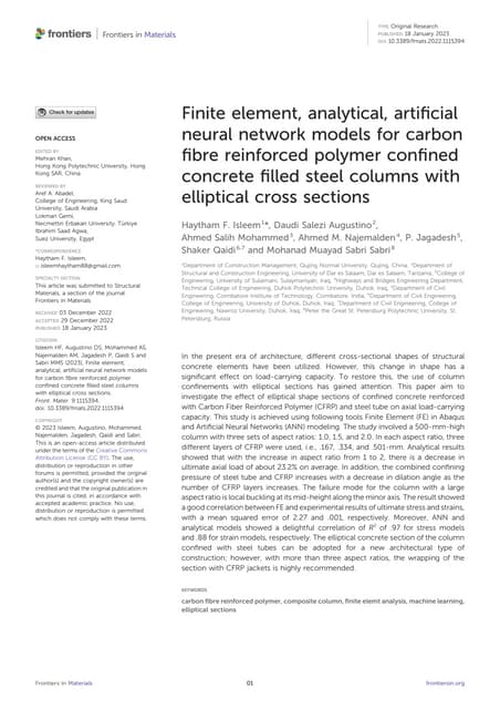 Finite Element Analytical Artificial Neural Network Models For Carbon Fibre Reinforced Polymer 2377