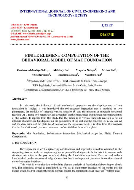Finite Element Computation Of The Behavioral Model Of Mat Foundation Pdf