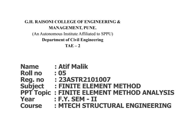 General steps of the finite element method | PPTX