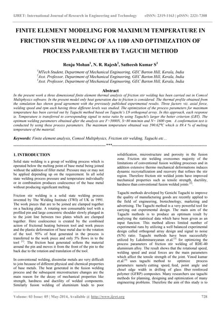 Finite Element Modeling For Maximum Temperature In Friction Stir