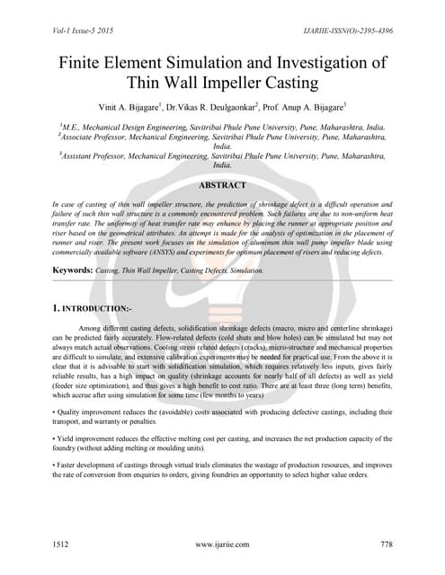 Finite Element Simulation And Investigation Of Thin Wall Impeller Casting Ijariie 2015 Pdf