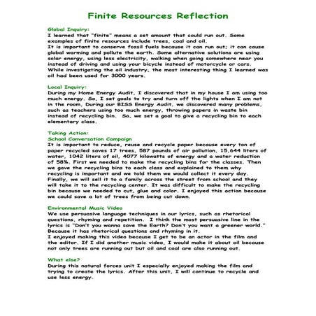 Finite resources reflection | DOC | Indoor Environmental Quality | Home ...