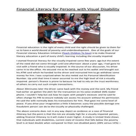 Financial Literacy for Persons with Visual Disability | DOCX