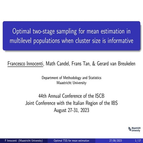Optimal Two Stage Sampling For Mean Estimation In Multilevel