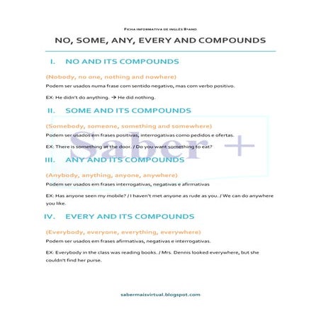 Ficha informativa_ No, any, every, some compounds | PDF