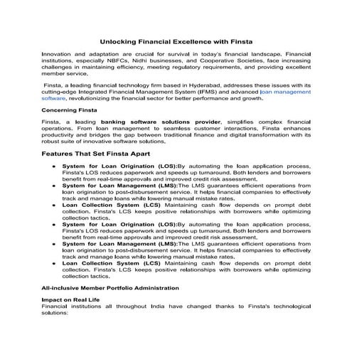 Unlocking Financial Excellence with Finsta | PDF