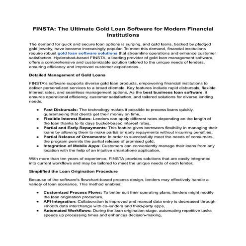 FINSTA: The Ultimate Gold Loan Software for Modern Financial ...