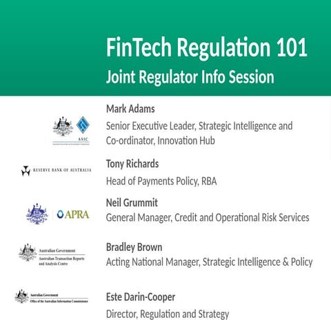 FinTech Regulation 101 - Joint Regulator Info Session | PPT