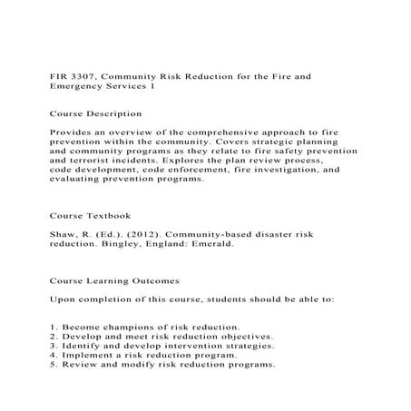 FIR 3307, Community Risk Reduction for the Fire and Emergency .docx