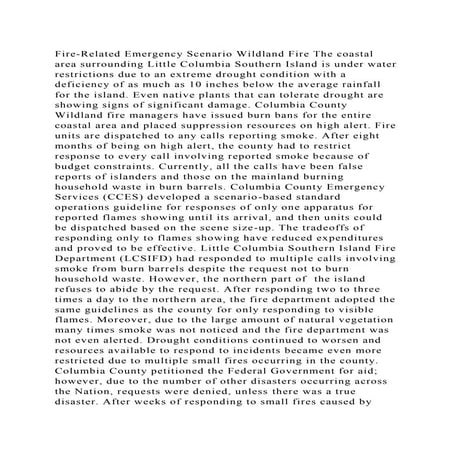 Fire-Related Emergency Scenario Wildland Fire The coastal area surro | PDF