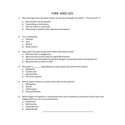 FIRE AND ICE | PDF | Poetry | Books and Literature