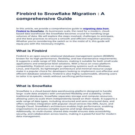 Firebird To Snowflake Migration Ask On Datapptx