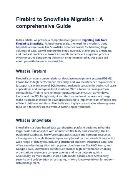 Firebird To Snowflake Migration Ask On Datapptx