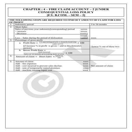 ACCOUNTS OF FIRE CLAIMS UNDER CONSEQUENTIAL LOSS POLICY | PDF