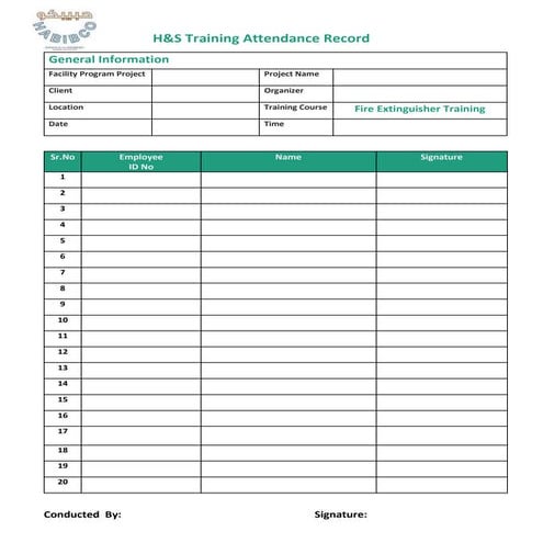Fire Extinguisher Training Attendence Record | PDF