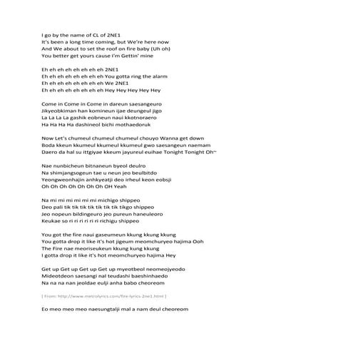 Fire lyrics 2 ne1 | DOCX | Hip Hop Music | Music