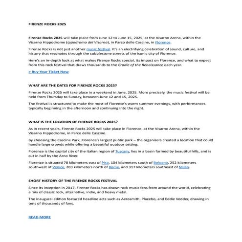 Firenze Rocks 2024 - A Music Festival in Florence | PDF