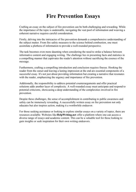 Essay On Fire Prevention | PDF