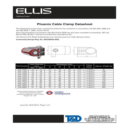 Ellis Patents 1FP14SS FP Cable Cleat 23-27mm - Fire Resistant Cable ...