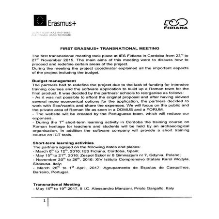 First erasmus + transnational meeting report | PDF