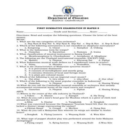 Sample 1st Periodical Examination in MAPEH | PDF