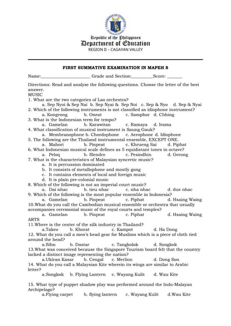 Mapeh 8 4th grading exam | PDF