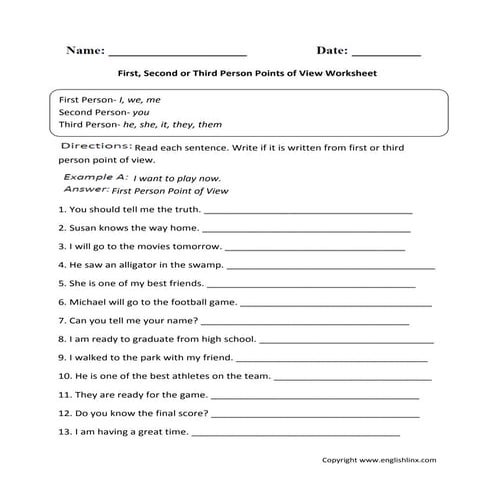 First second-or-third-person-points-of-view-worksheet (1) | PDF