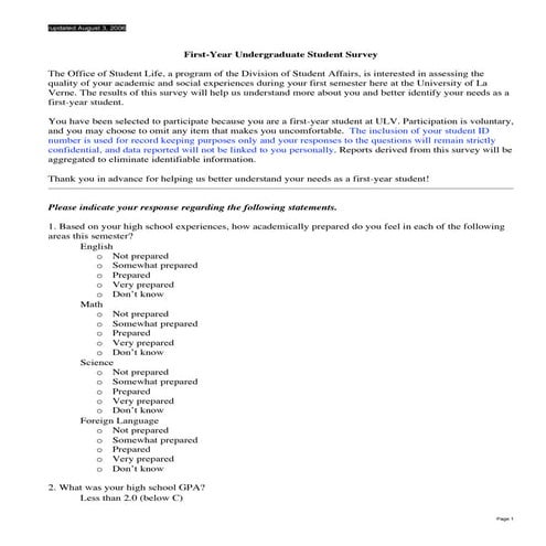 First year-experience-survey | PDF