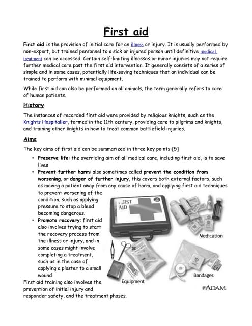 First aid kit ppt | PPTX | First Aid | Injuries