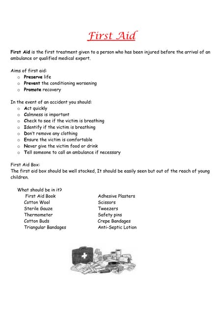 Project on first aid | PPT | First Aid | Injuries