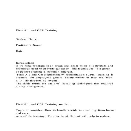 First Aid and CPR Training.Student NameProfesso | DOCX