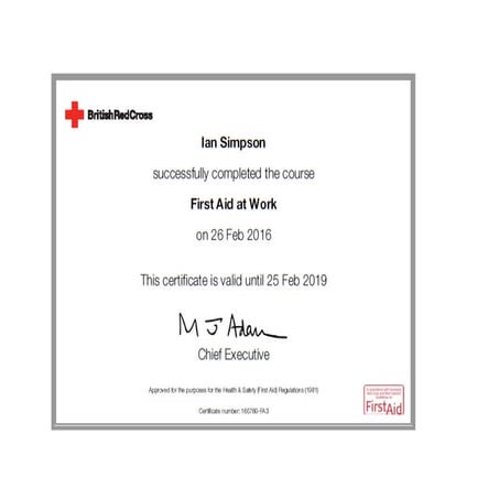 First aid certificate 2016 | PDF