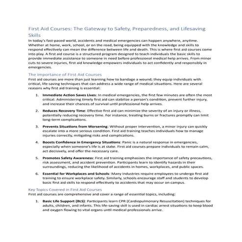First Aid Courses: The Gateway to Safety, Preparedness, and Lifesaving ...