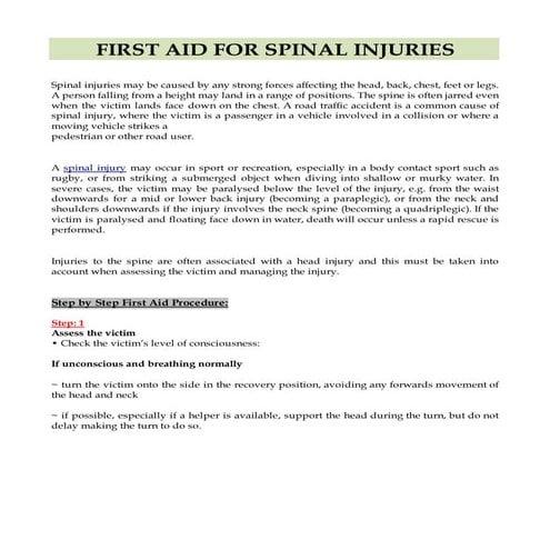 First Aid For Spinal Injuries - WHS First Aid Kits | PDF