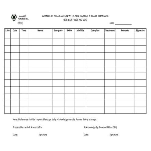 First aid log sheet | PDF