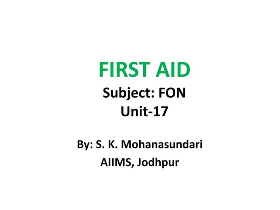 Project on first aid | PPT | First Aid | Injuries