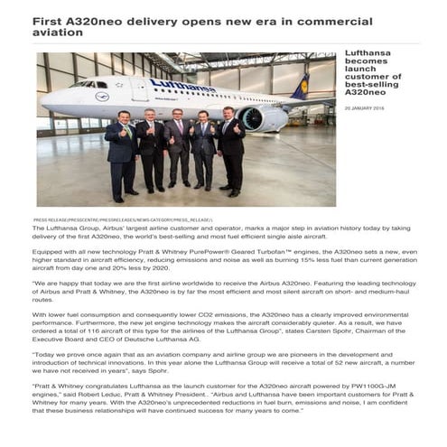 First airbus a320neo delivery starts press release | PDF