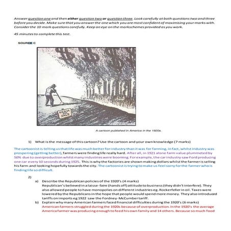 America Questions Model Answers (1920s) | DOCX