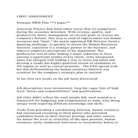 FIRST ASSIGNMENT Strategic HRM Plan 3 pagesAmerican Plas | PDF