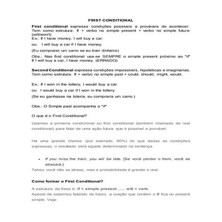 Aula sobre Conditionals da Língua inglesa | PPTX
