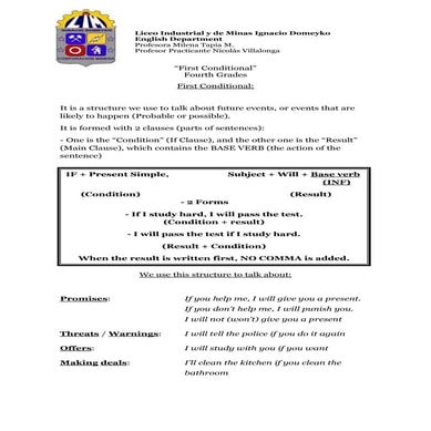 First conditional factsheet fourth grades | PDF