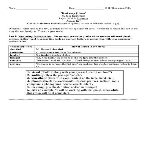 First Day Jitters Answer Key | DOC
