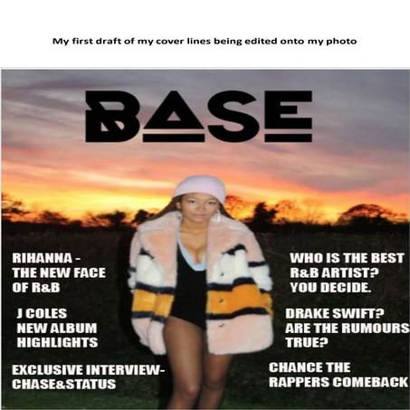 First draft of my cover lines being edited onto my photo | DOCX