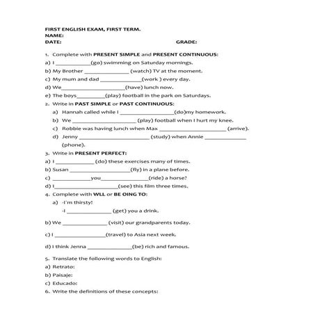 First english exam example | PDF